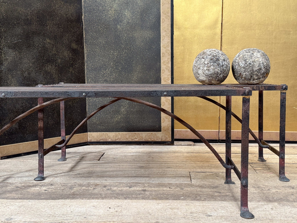 A Pair of Wrought Iron Strapwork Benches – Rebecca Christie Miller